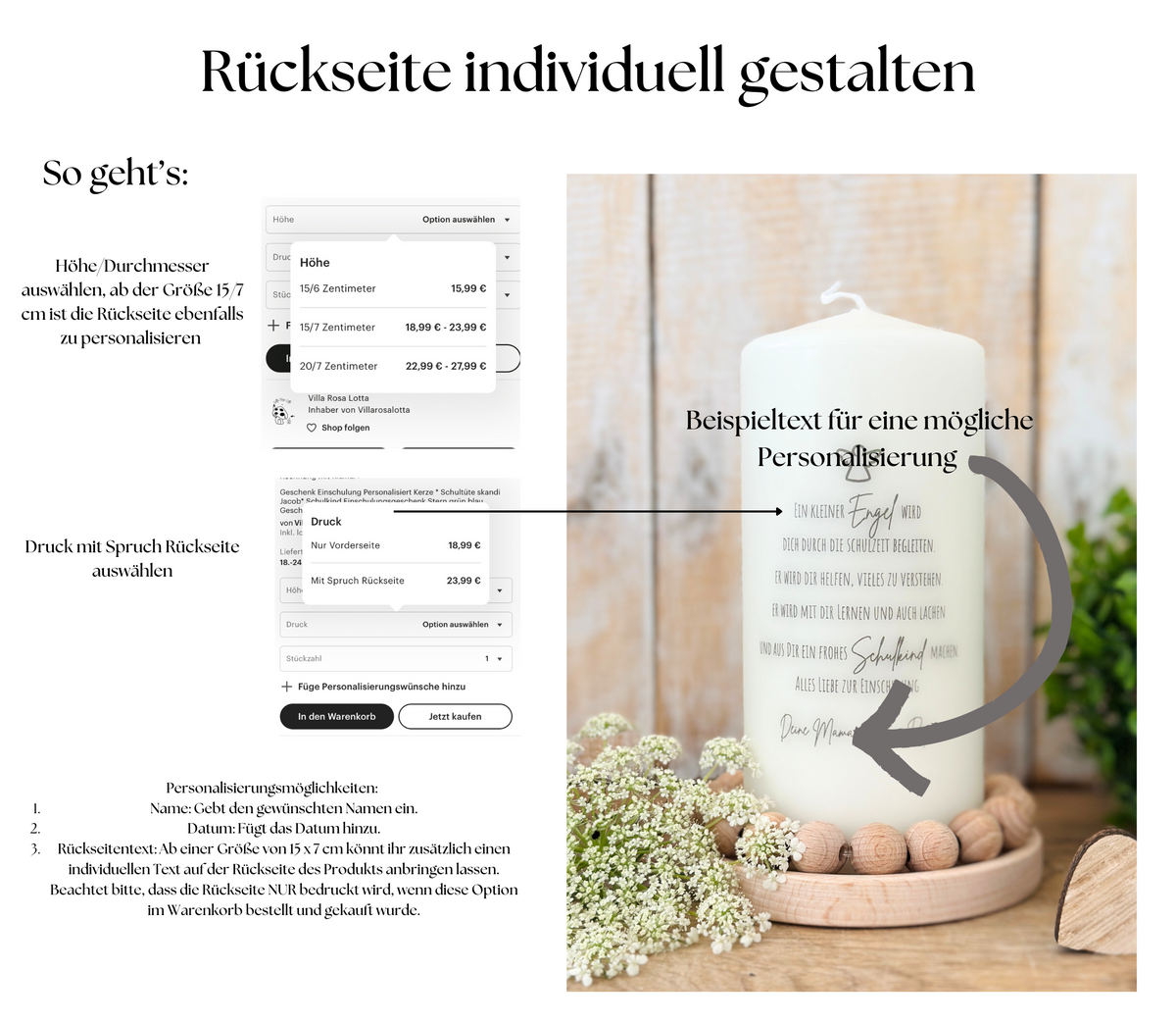 Candle for school enrollment "Amelie" school bag scandi - personalised ...