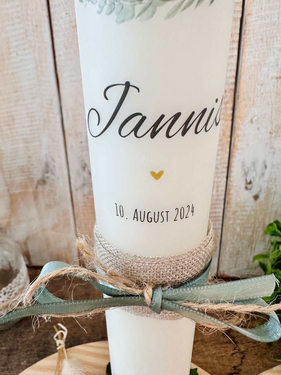 Personalized christening candle / confirmation candle "Lukas" wreath ...